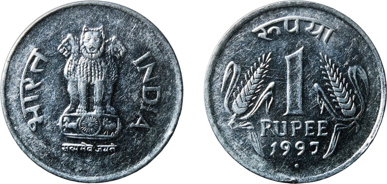 1997 ° Noida Mint India Republic 1997 ° 1 Rupee Stainless steel Noida ...