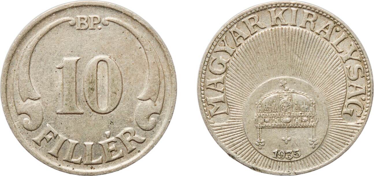 10 Fillers 1935 BP Hungarian mint Hungary 1935 BP 10 Fillér - Miklós ...