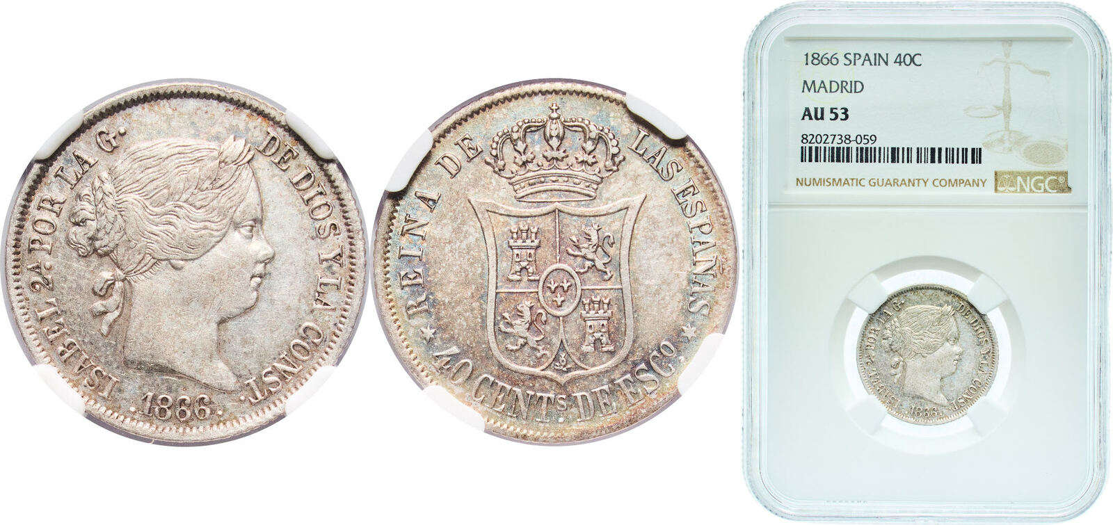 40 Escudo cents 1866 Madrid Mint Spain Kingdom 1866 40 Centimos de ...