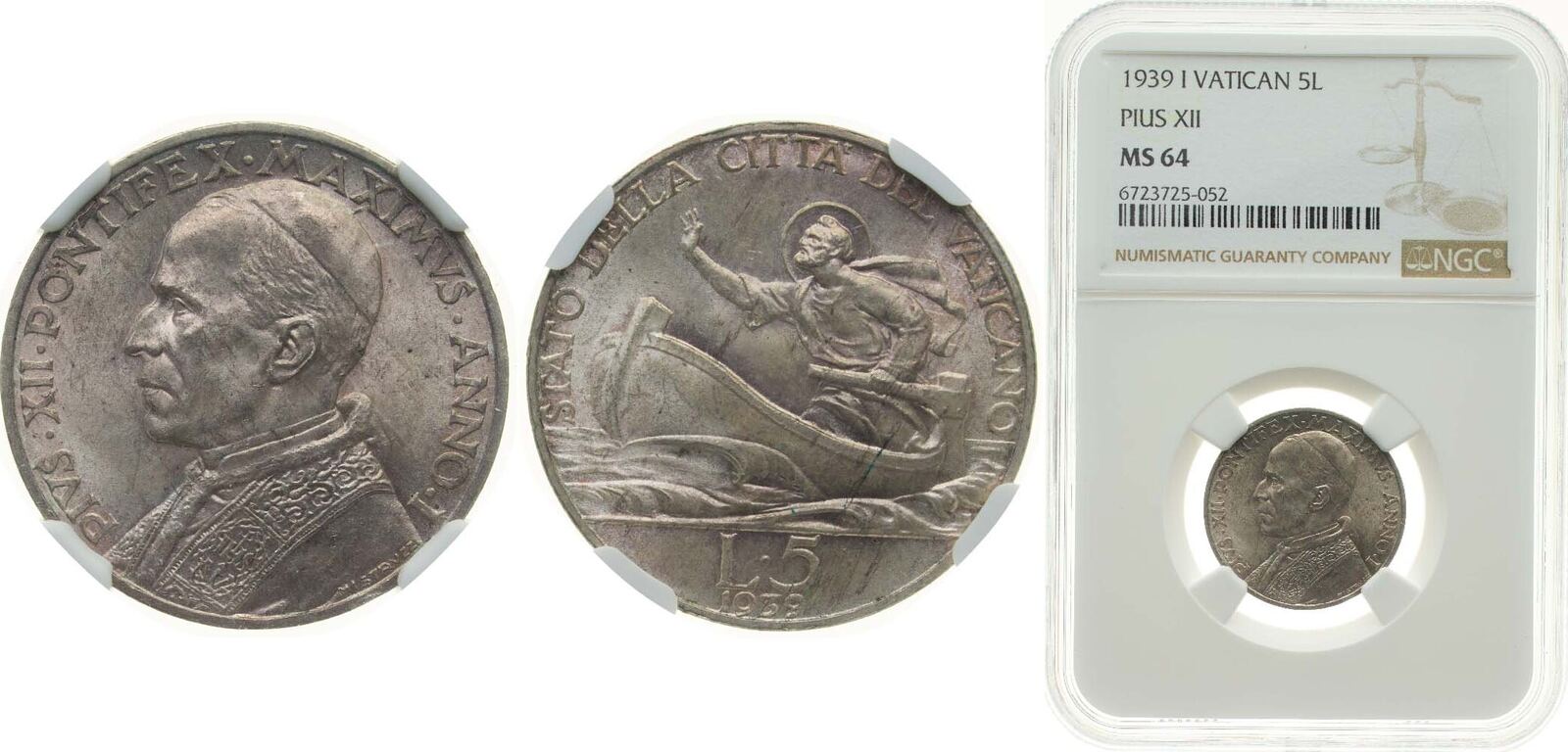 1939//I Rome Mint Vatican City City State 1939//I 5 Lire - Pivs XII Silver (.835) Rome Mint ...