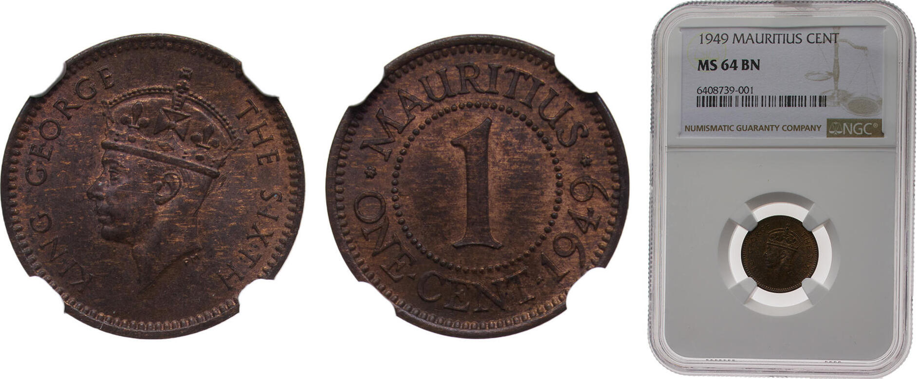 Mauritius British crown colony 1949 1 Cent - George VI Bronze (500000 ...