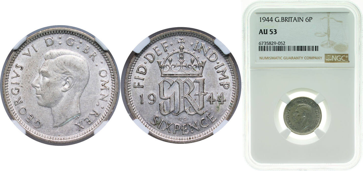 1944 Royal Mint (Tower Hi Great Britain United Kingdom 1944 6 Pence ...