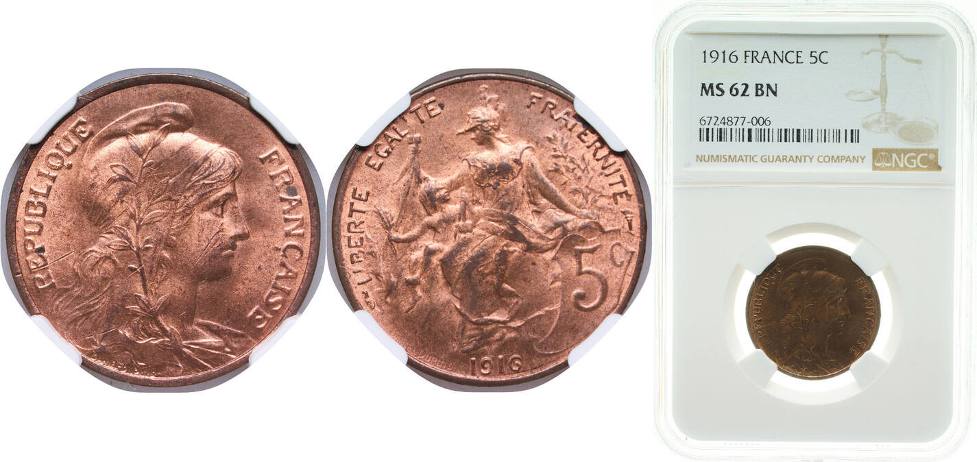 1916 Paris Mint France Third Republic 1916 5 Centimes Bronze Paris Mint ...