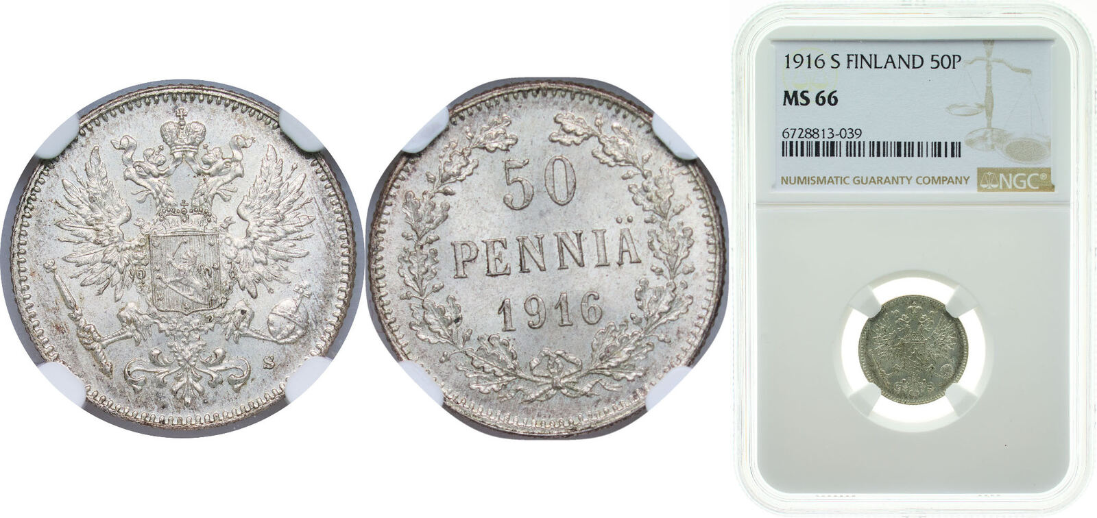 1916 S Helsinki Mint Finland Grand duchy 1916 S 50 Penniä - Nikolai II Silver (.750) Helsinki ...
