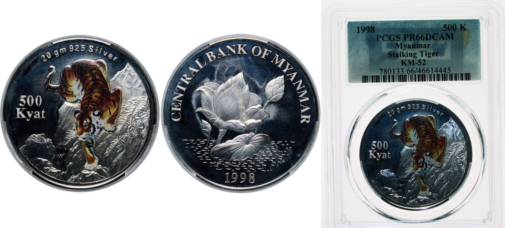 Myanmar 1998 500 Kyats (Year of the Tiger) Silver (.925) (3998) 20g ...