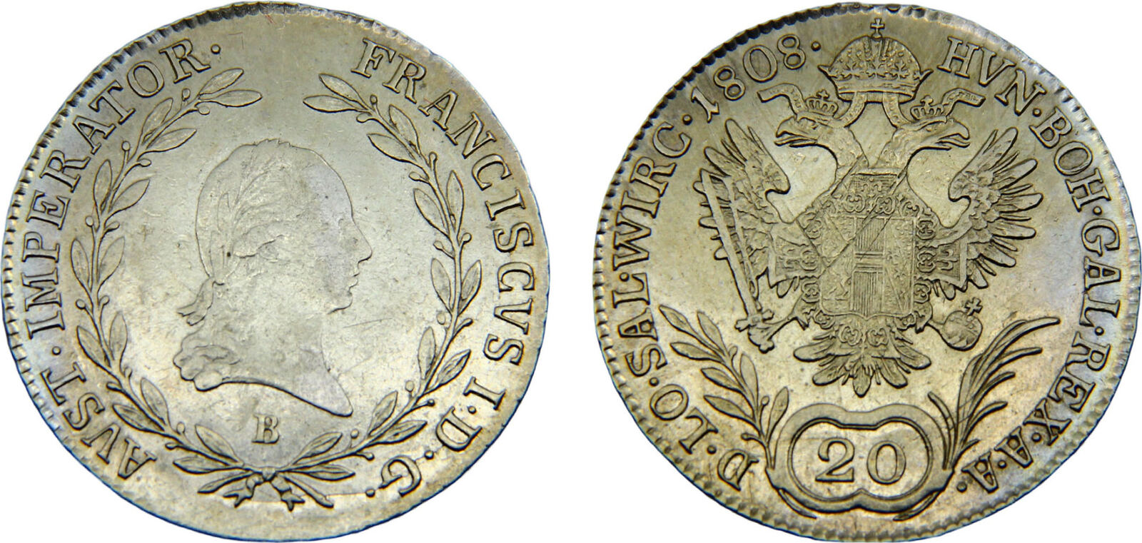 1808 B Kremnica mint Austria Empire Franz I 1808 B 20 Kreuzer AU | MA-Shops