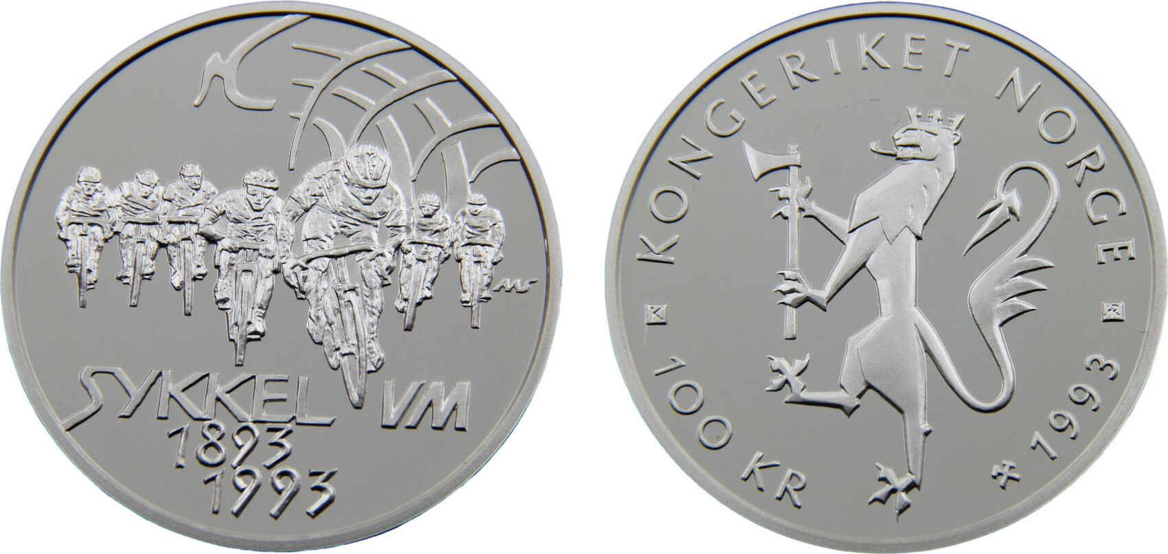 1993 (Mintage 9288) Norway Harald V 1993 100 Kroner World Cycling ...