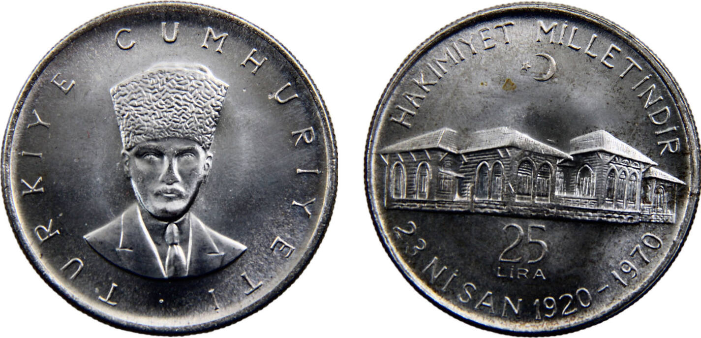 Turkey Republic 1970 25 Lira National Assembly BU | MA-Shops