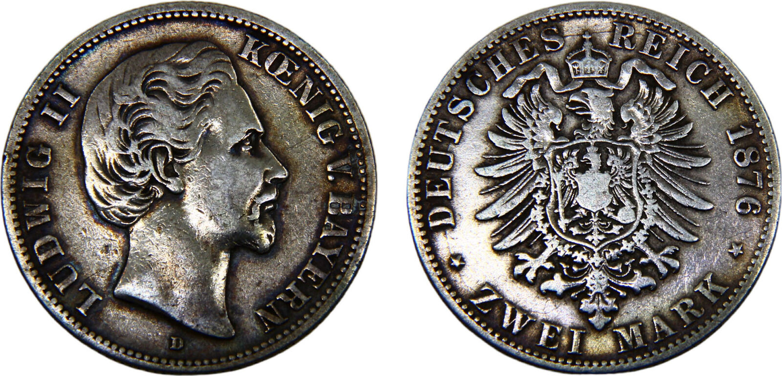 1876 D Munich mint Germany Second Empire Kingdom of Bavaria Ludwig II ...