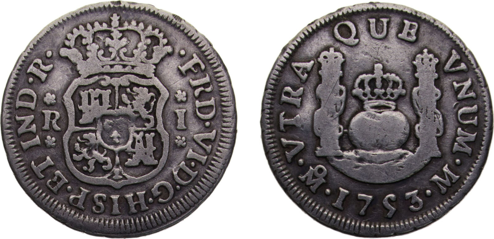 1753 Mo M Mexico City min Mexico Spanish colony Fernando VI 1753 Mo M 1 Real 3.2g VF | MA-Shops