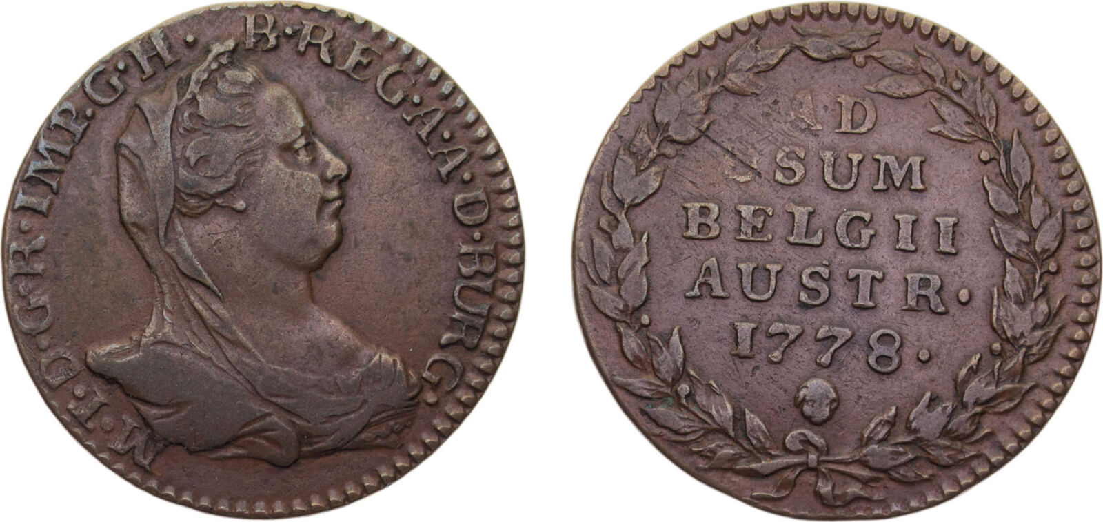 1778 Brussels mint Austrian Netherlands Possession Maria Theresia 1778 2 Liards / 2 Oorden 6.5g ...