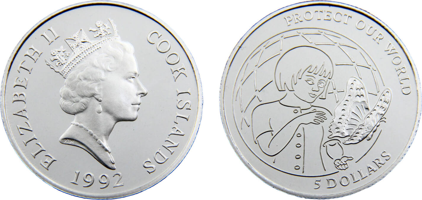 Cook Islands Dependency of New Zealand Elizabeth II 1992 5 Dollars ...