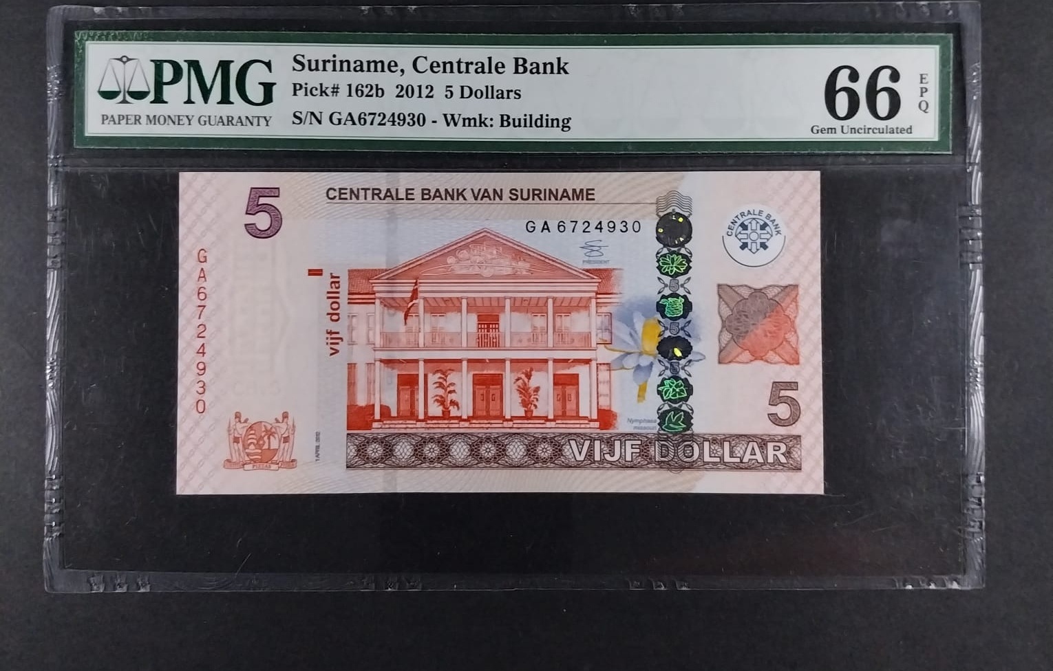 SURINAME 5 DOLLARS 2012 CENTRALE BANK. PMG 66 EPQ | MA-Shops