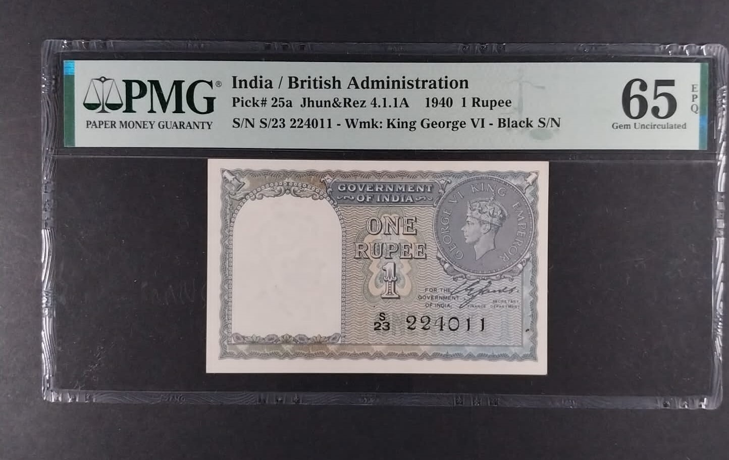 1 RUPEE 1940 INDIA / BRITISH ADMINISTRATION. King George VI. PMG 65 EPQ | MA-Shops
