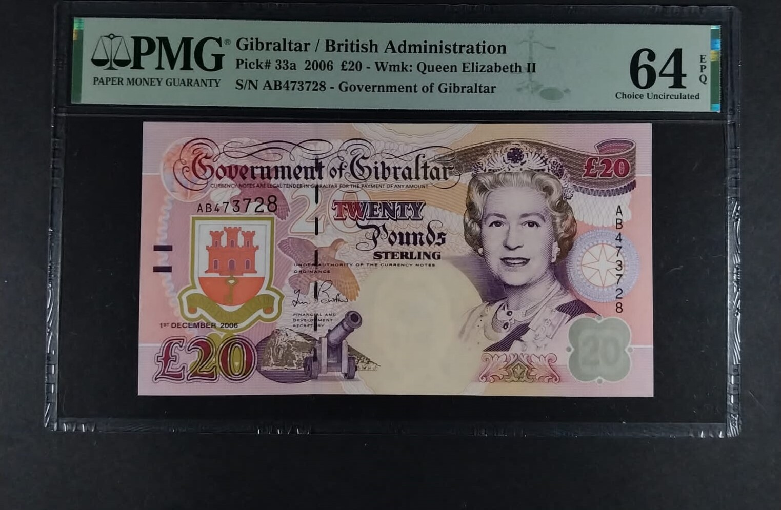 GIBRALTAR 20 POUNDS 2006 BRITISH ADMINISTRATION. Queen Elizabeth II ...