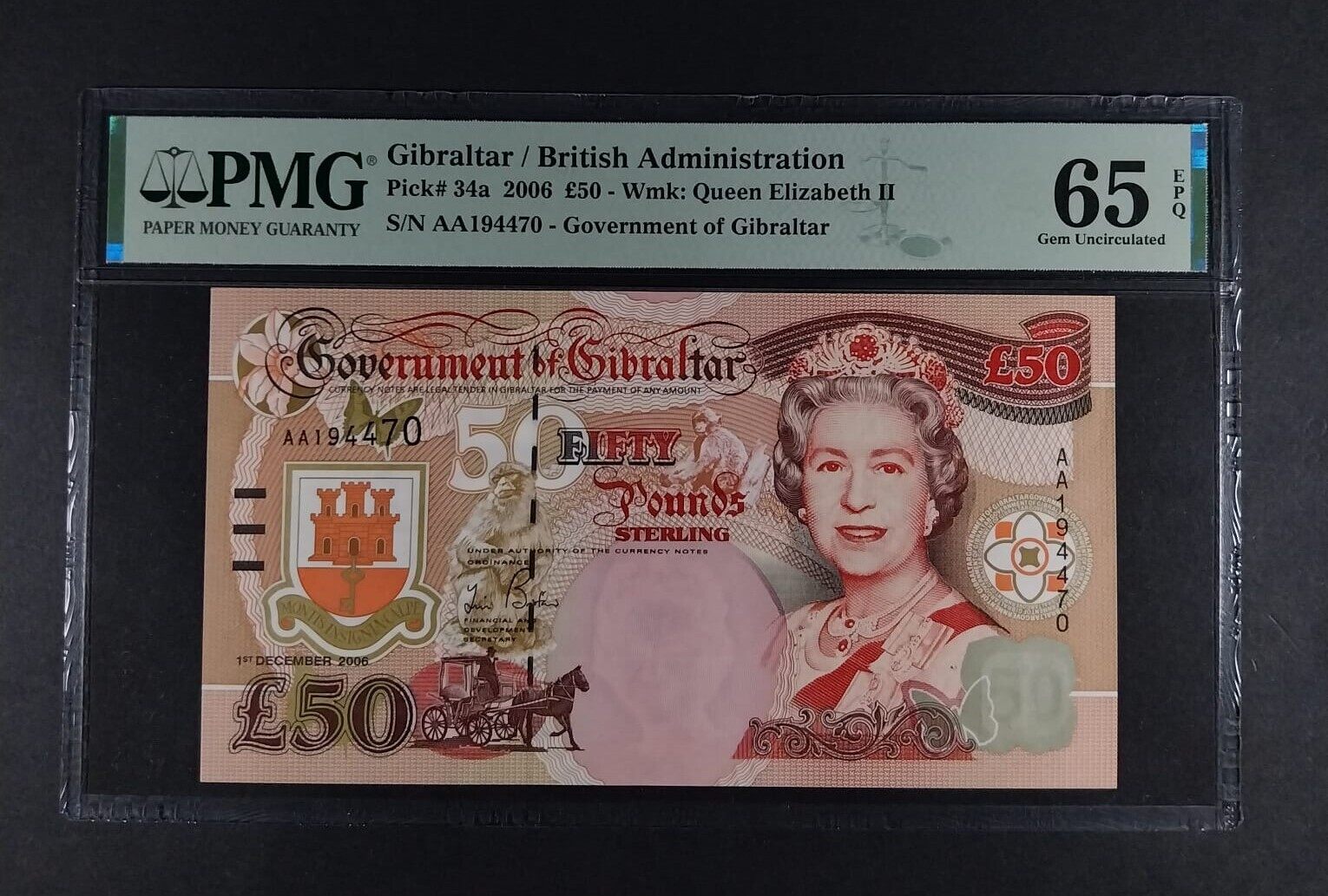 GIBRALTAR 50 POUNDS 2006 BRITISH ADMINISTRATION. Queen Elizabeth II ...