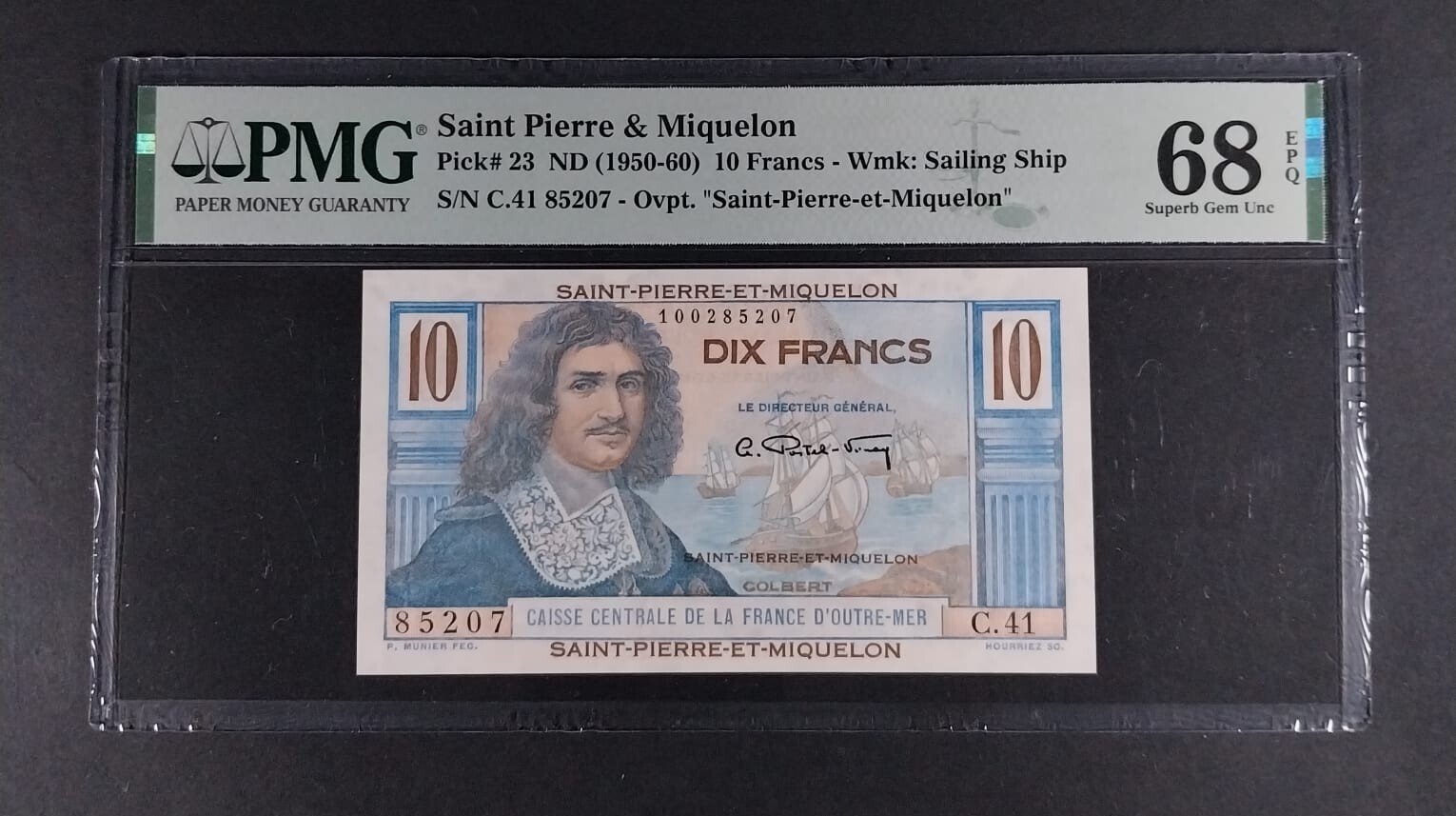 SAINT PIERRE & MIQUELON 10 FRANCS 1950-60 Saint Pierre et Miquelon. PMG 68 EPQ TOP POP | MA-Shops