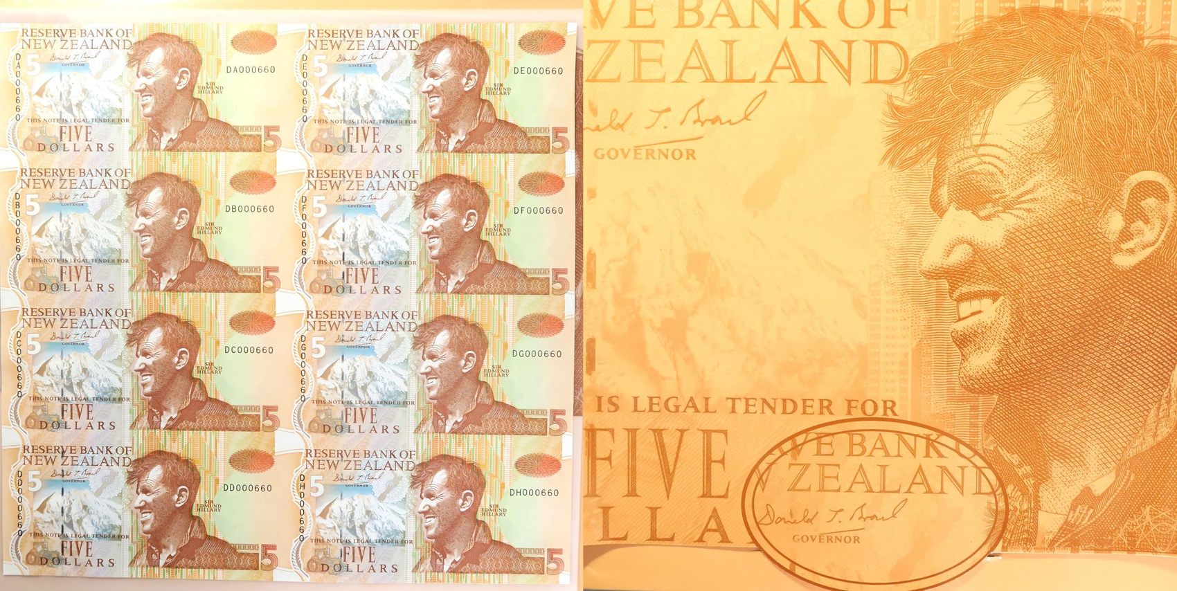 New Zealand 5 Dollars 1997 Sir Edmund Hillary - Ungeschnittenes Blatt ...