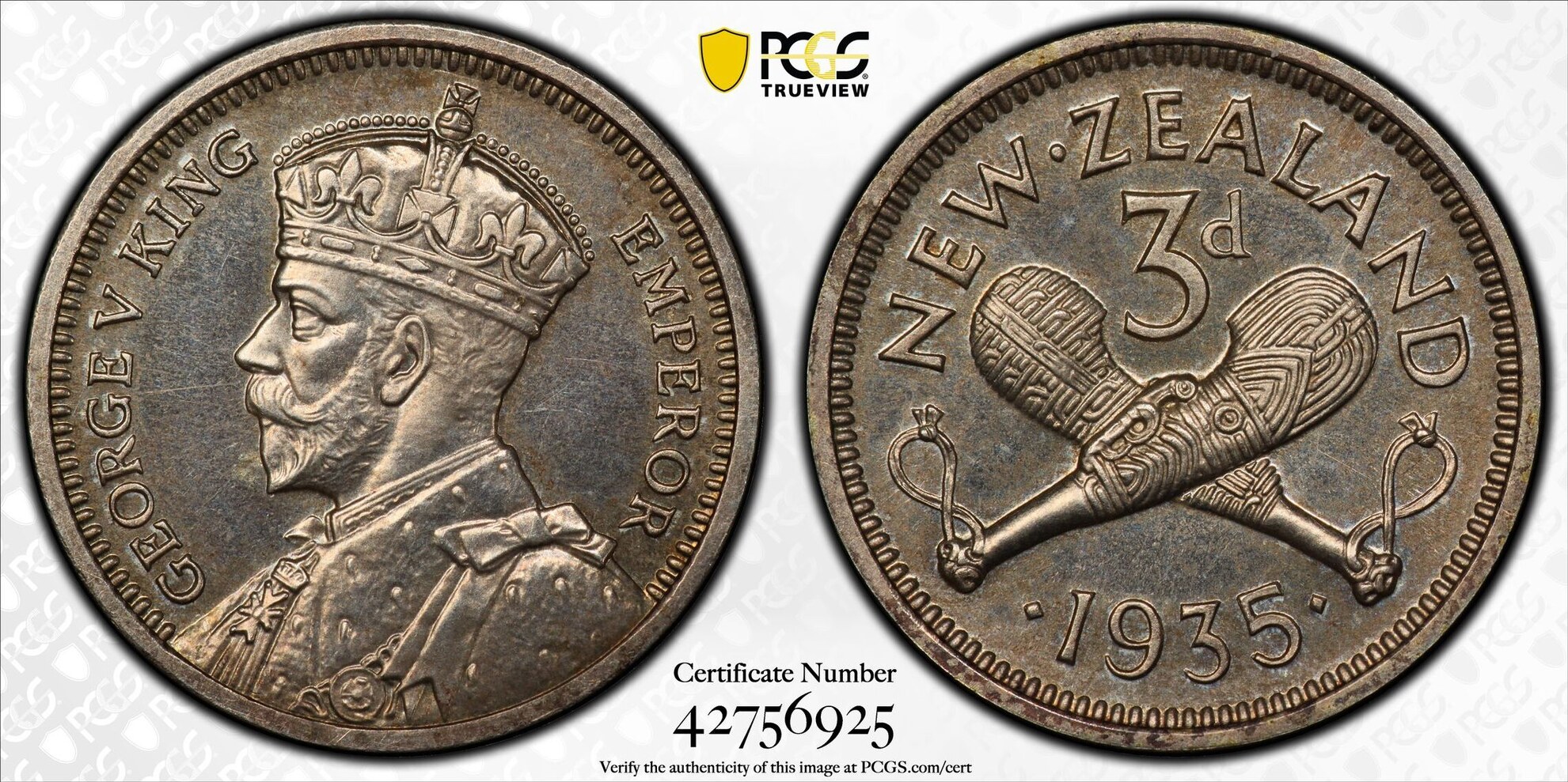 New Zealand 3D 1935 Very scarce Proof coin PCGS PR64 | MA-Shops