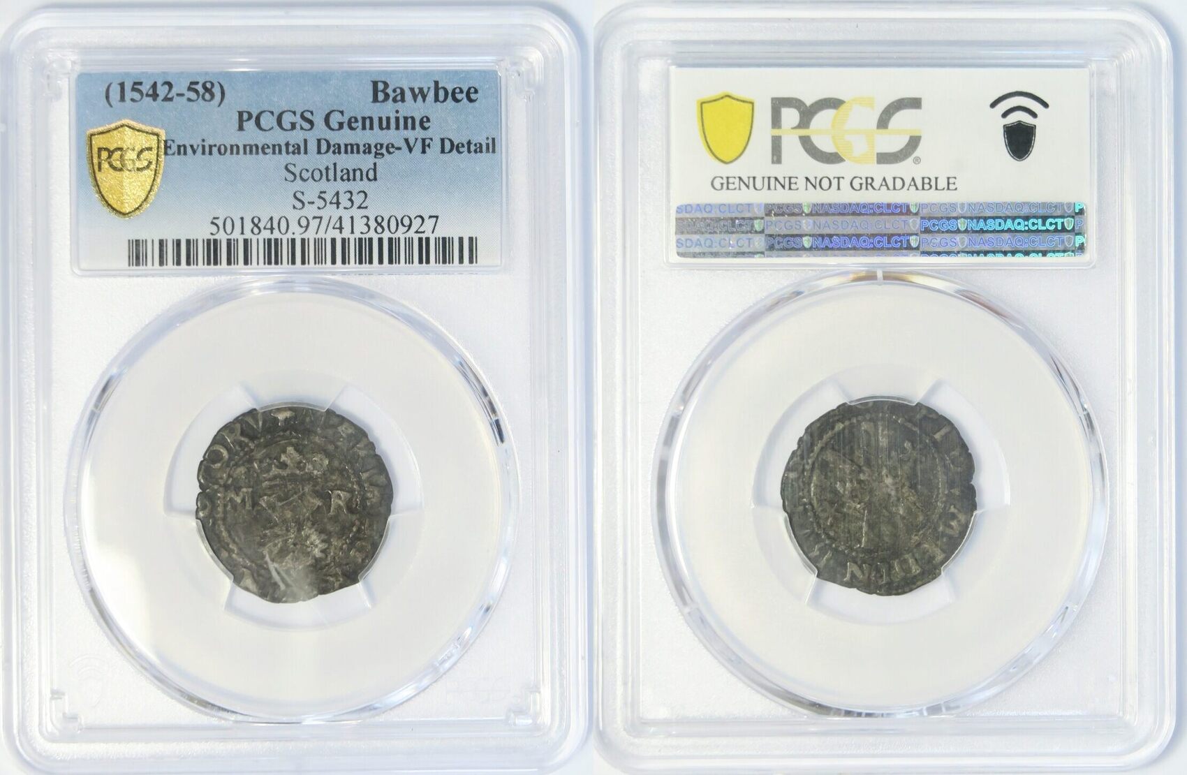 Scotland Bawbee (1542-58) Queen Mary PCGS Genuine - VF Details (97 ...