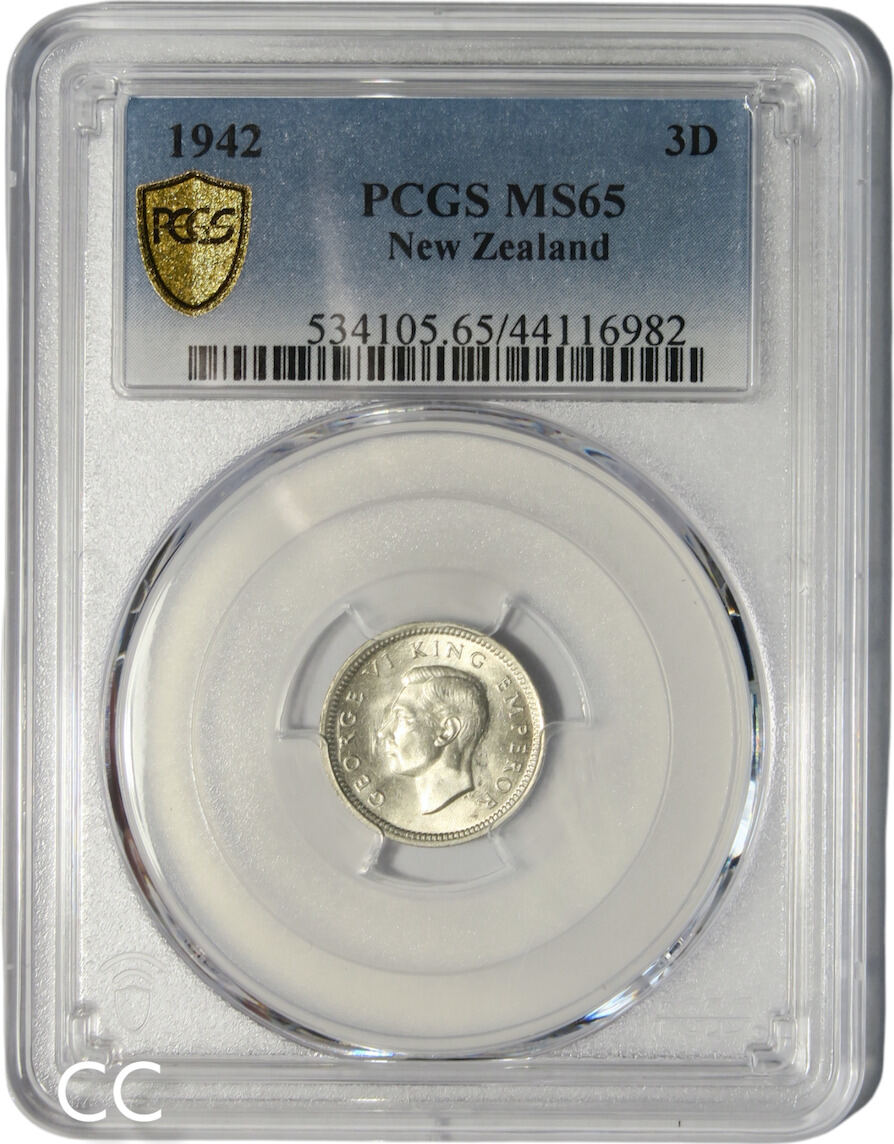 New Zealand 3D 1942 King George VI PCGS MS65 | MA-Shops