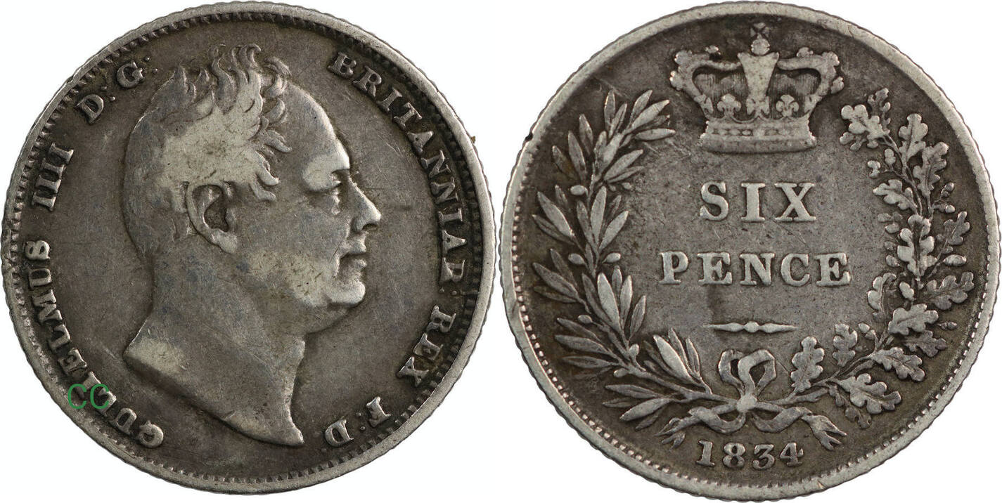 Great Britain Sixpence 1834 King William IV s | MA-Shops