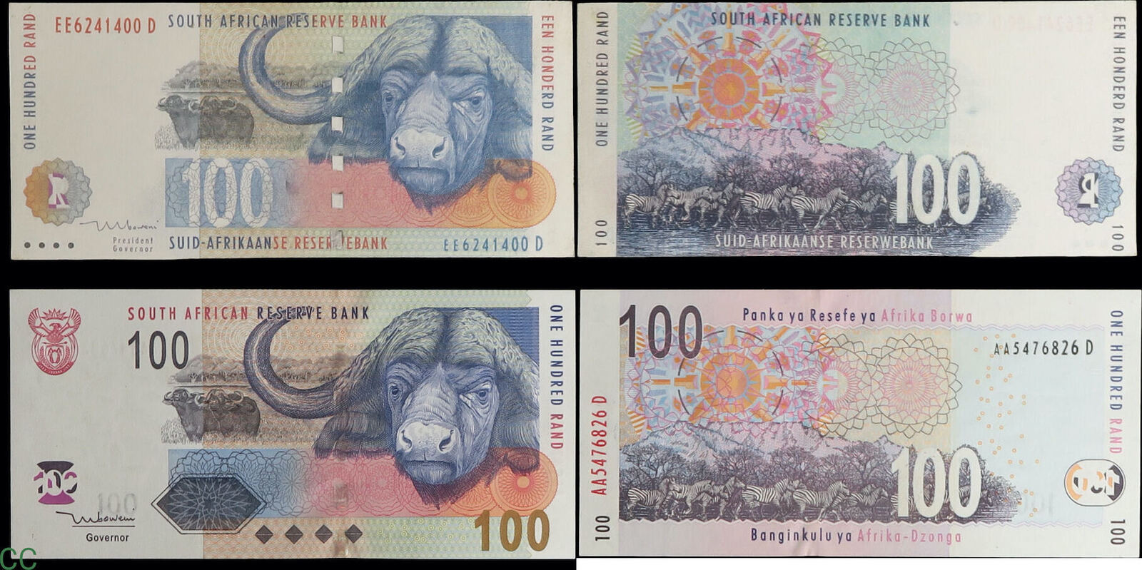 South Africa 100 Rand 1999 & 2005 Cape water buffalo aUNC & Unc | MA-Shops