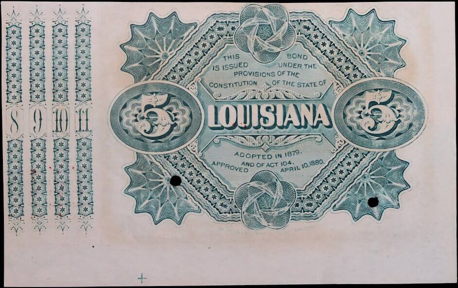 United States Five Dollars 1874 State of Louisiana Bond. unz | MA-Shops