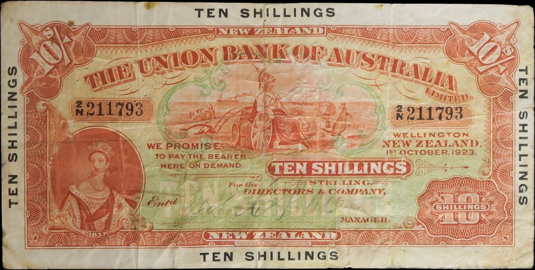 10 Shillings 1923-1930 New Zealand Promissory note. | MA-Shops
