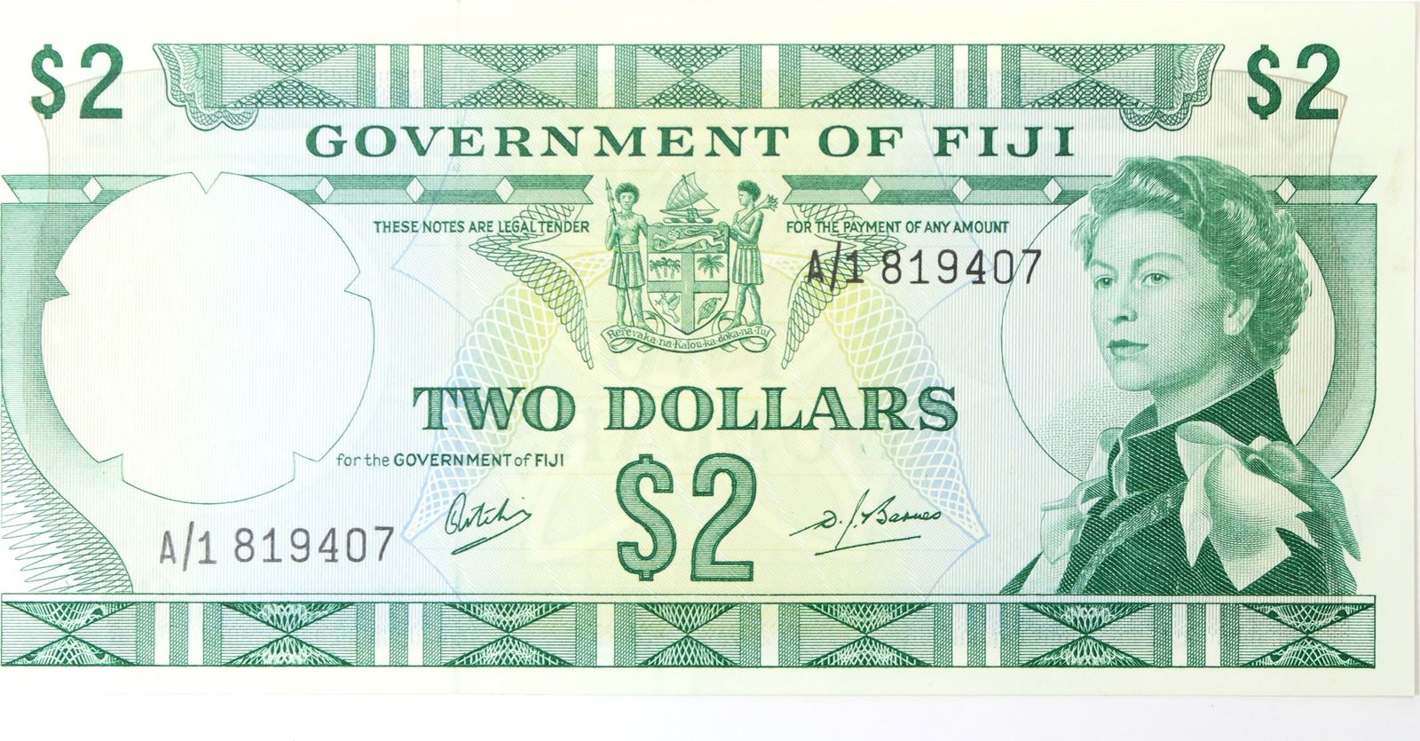 Fiji 2 Dollars 1968 Fidschi First Issue Two Dollars aUNC | MA-Shops
