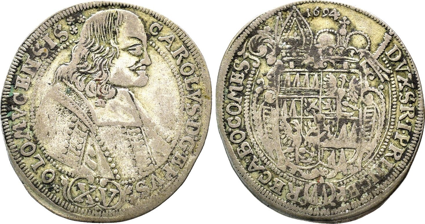 Römisch Deutsches Reich / Olmütz 15 Kreuzer 1694. Karl II. von Liechtenstein 1664-1695. Min ...