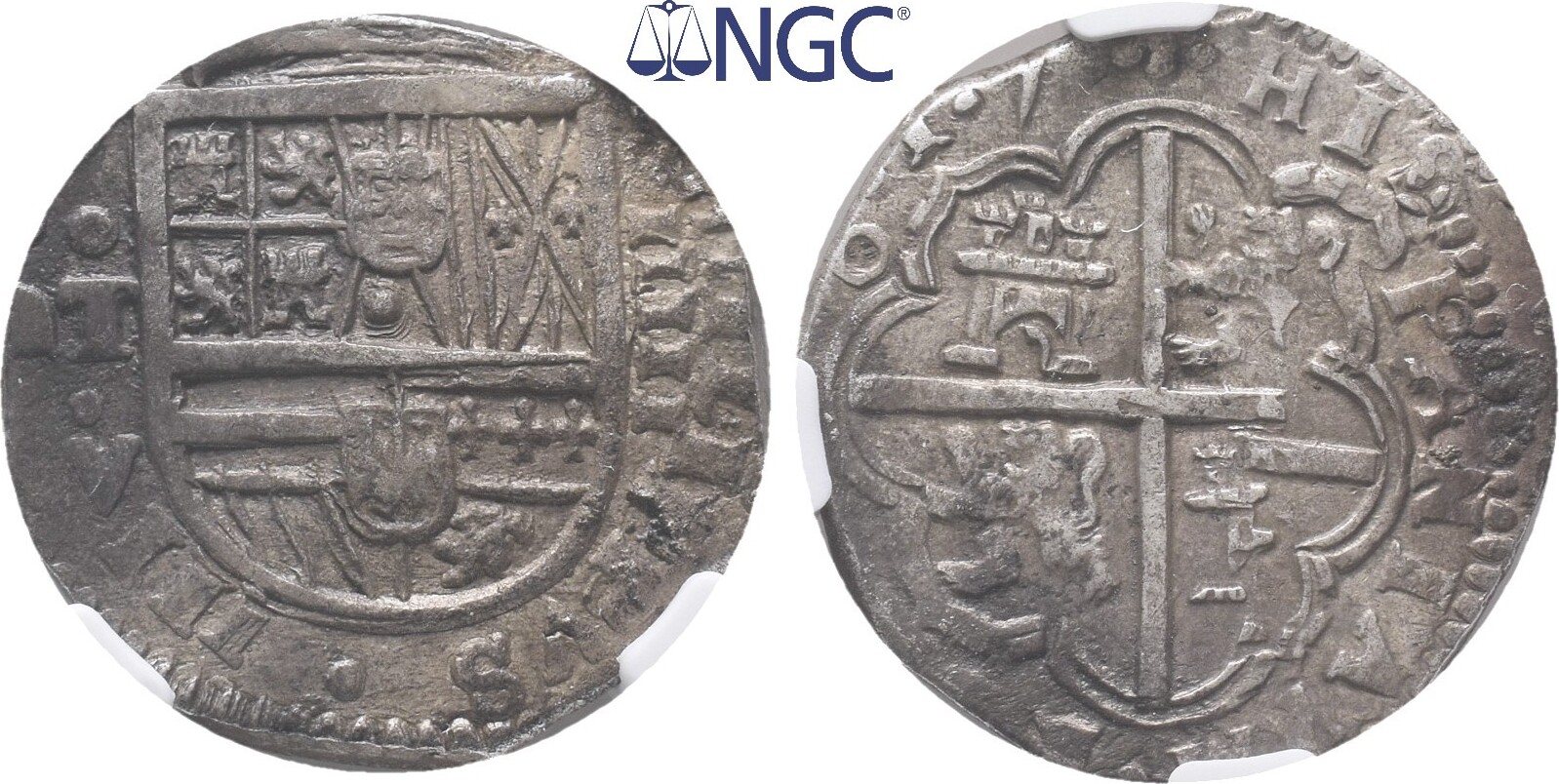Spanien Cob 4 Reales 1617 V, Toledo. Philip III. 1598-1621. Ship Treasure. Vorzüglich / NGC AU ...
