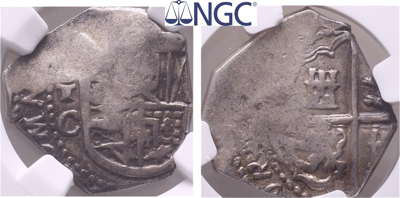 Spanien Cob 2 Reales (1598-1621) C, Toledo. Philip III. 1598-1621. Ship Treasure. Sehr schön ...