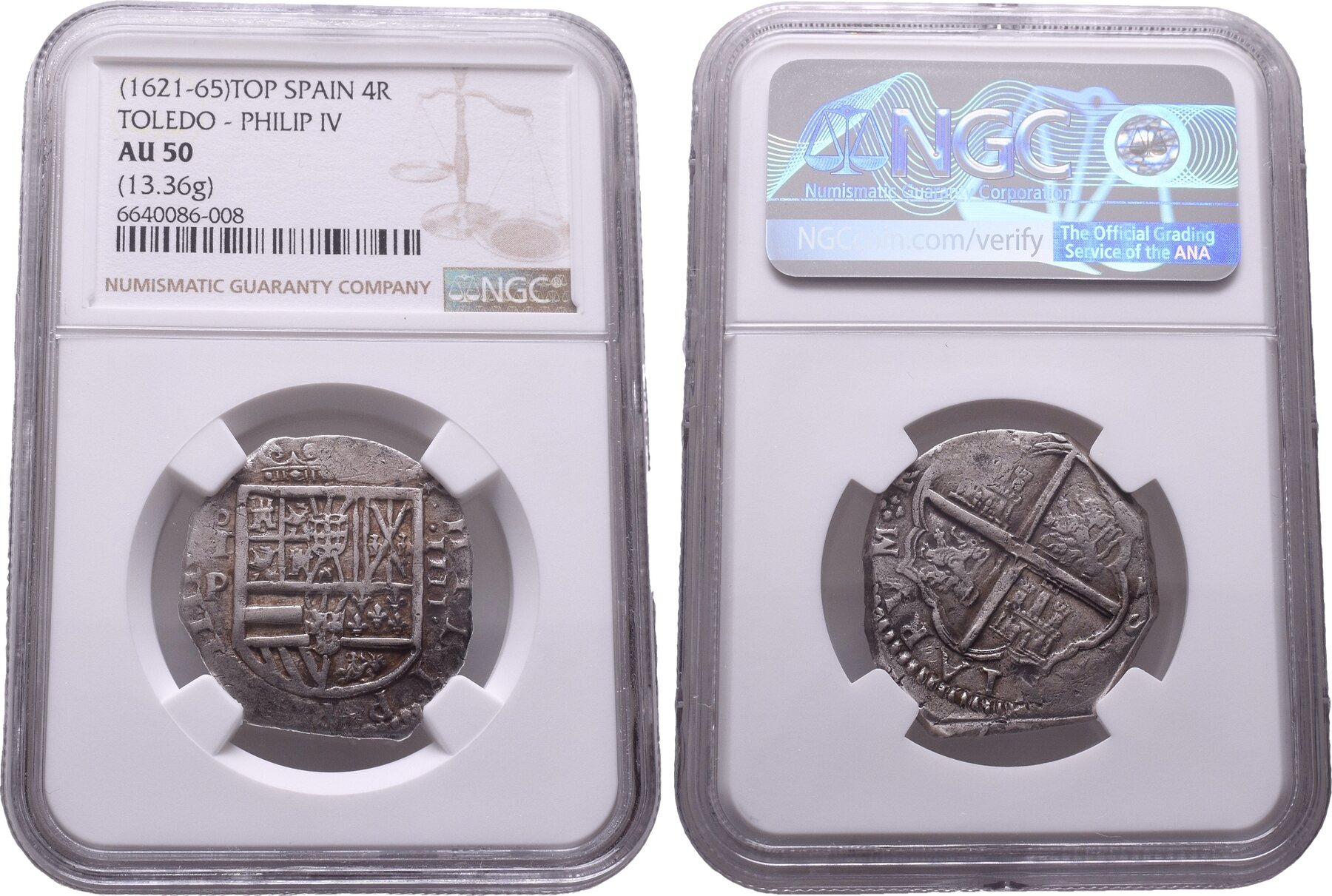 Spanien Cob 4 Reales (1621-65) TOP, Toledo. Philip IV. 1621-1665. Ship Treasure. Vorzüglich ...