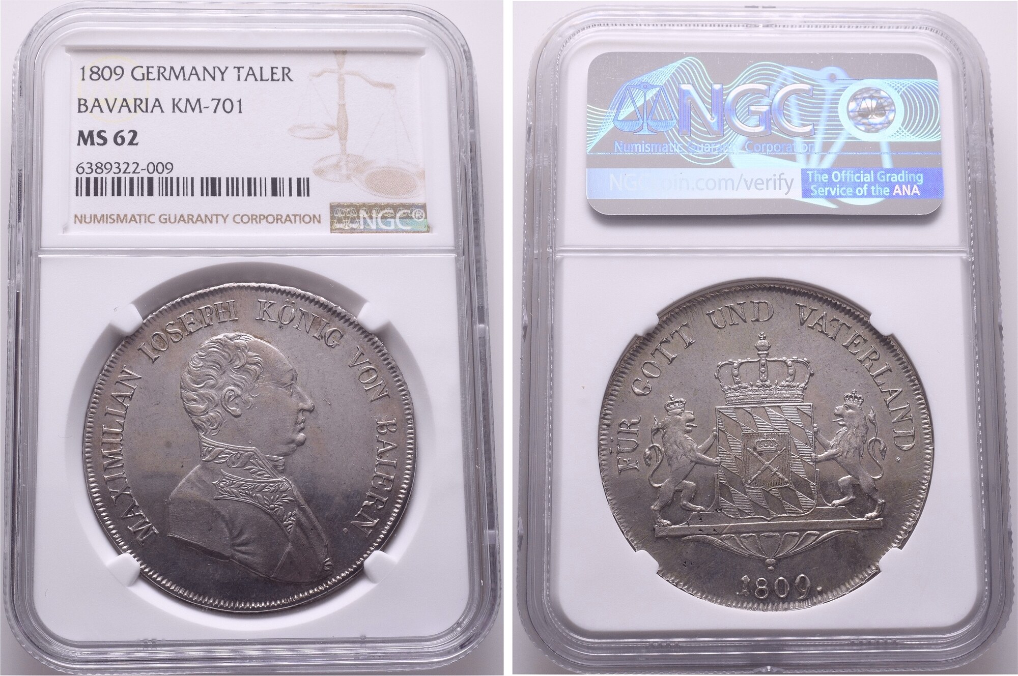 Bayern Konv.-Taler 1809. Maximilian I. (IV.) Joseph 1799-1806-1825 ...