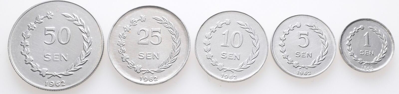 Indonesien 1 - 5 - 10 - 25 - 50 Sen 1962. President Sukarno. Winz. Kratzer, vorzüglich | MA-Shops