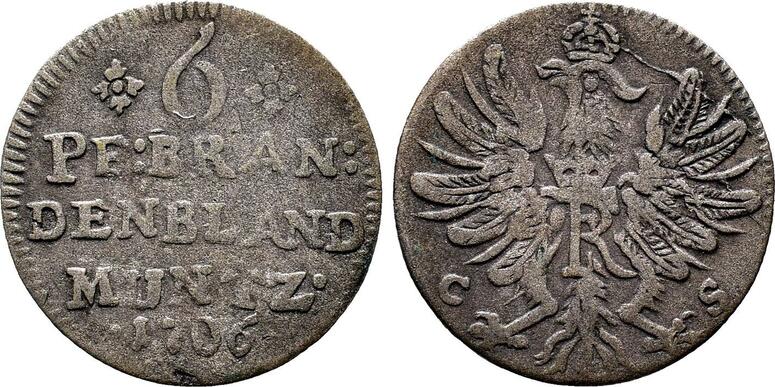 Brandenburg Preussen 6 Pfennig 1706 CS, Berlin. Friedrich I. 1701-1713 ...