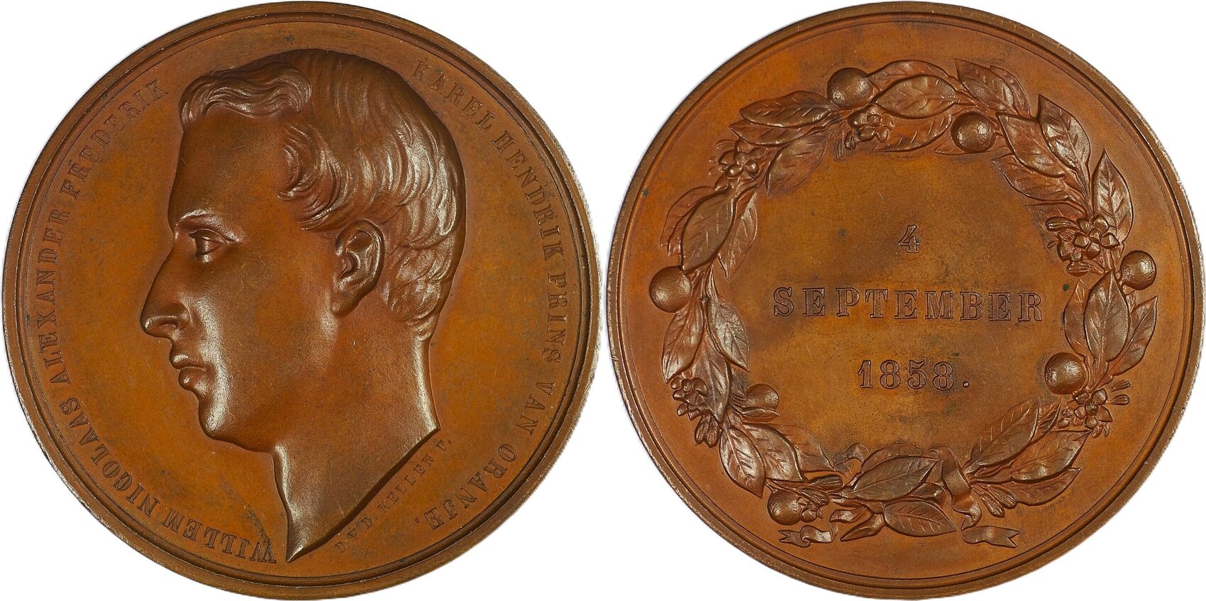 Netherlands Historical medal 1858 Volljährigkeit von Kronprinz Willem Nicolaas Alexander - V/D ...