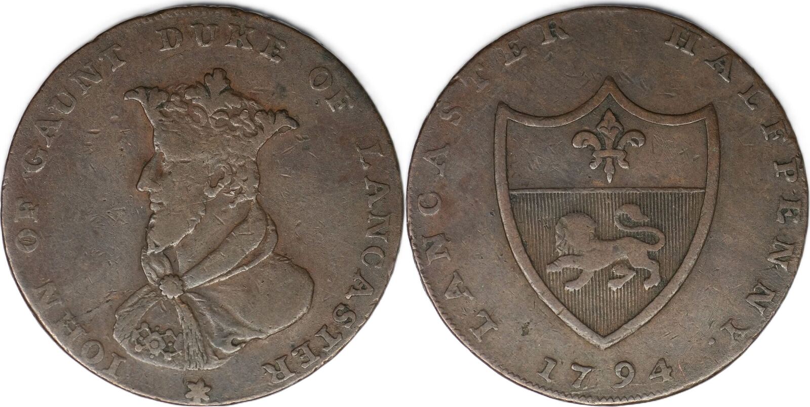 United Kingdom, Lancashire Half Penny Token 1794 - John of Gaunt F | MA ...