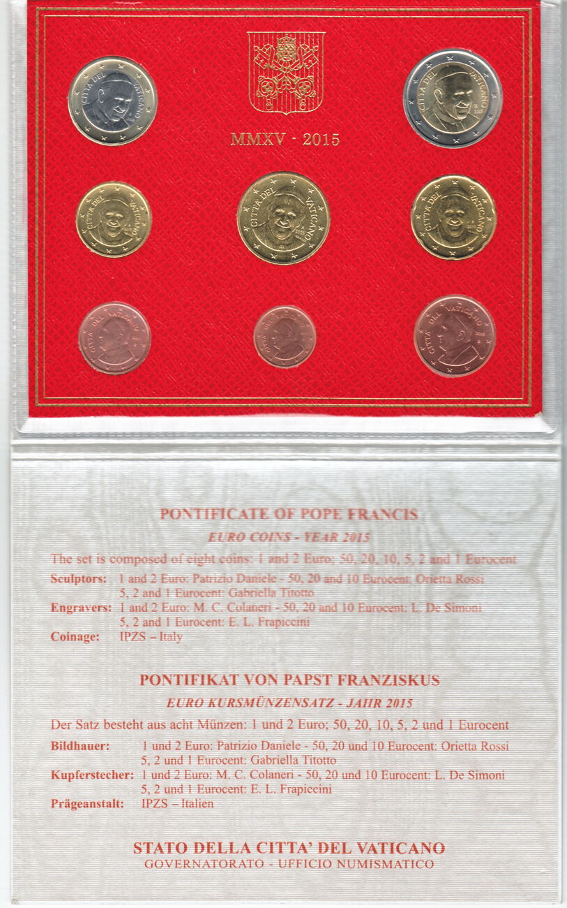 Vatikan 3,88 2015 Papst Benedikt XVI., Original-Kursmünzensatz bankfrisch im Originalfolder | MA ...