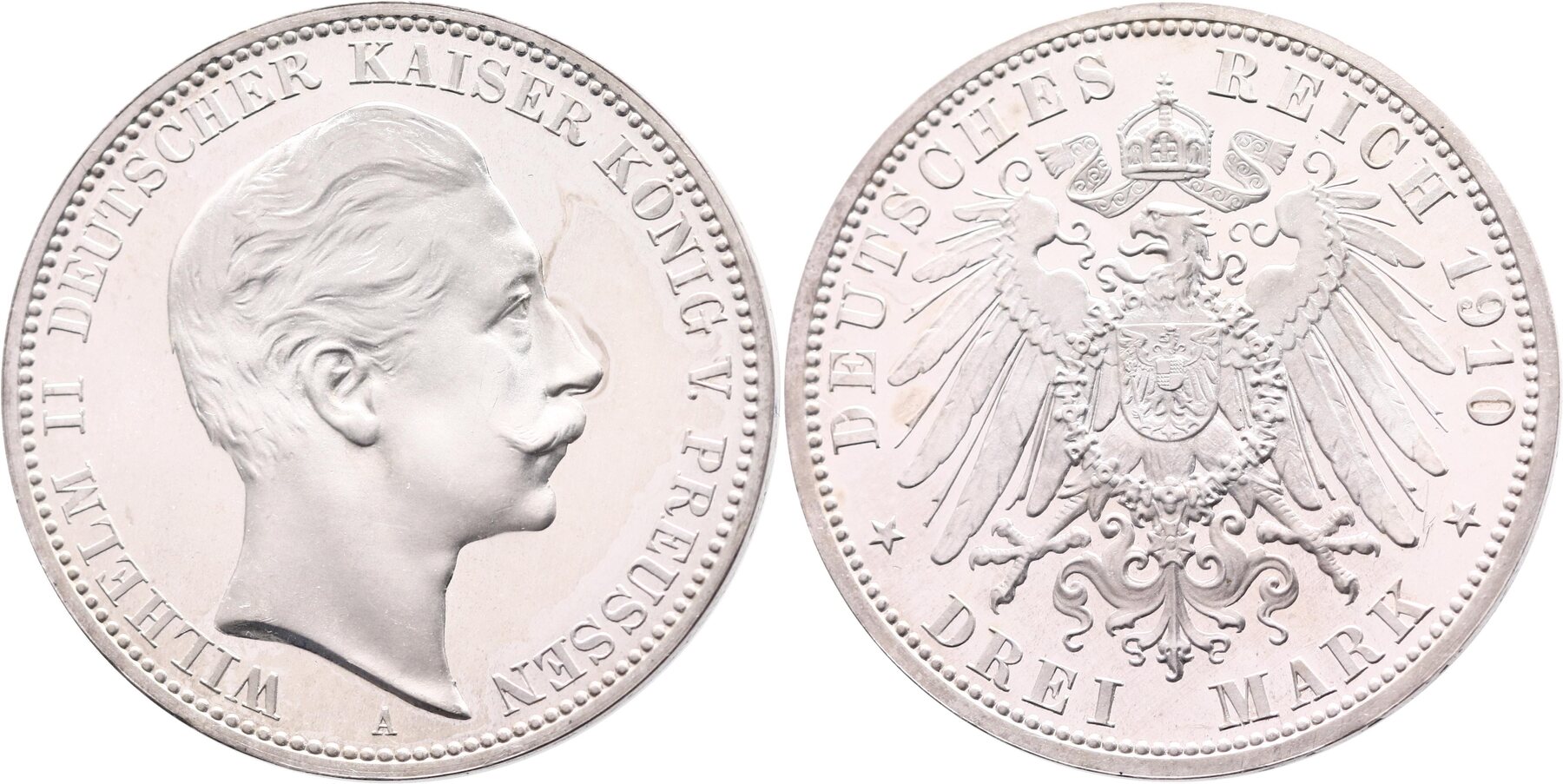 Preußen 3 Mark 1910 A Wilhelm II. 1888-1918 PP, minimalst belegt | MA-Shops