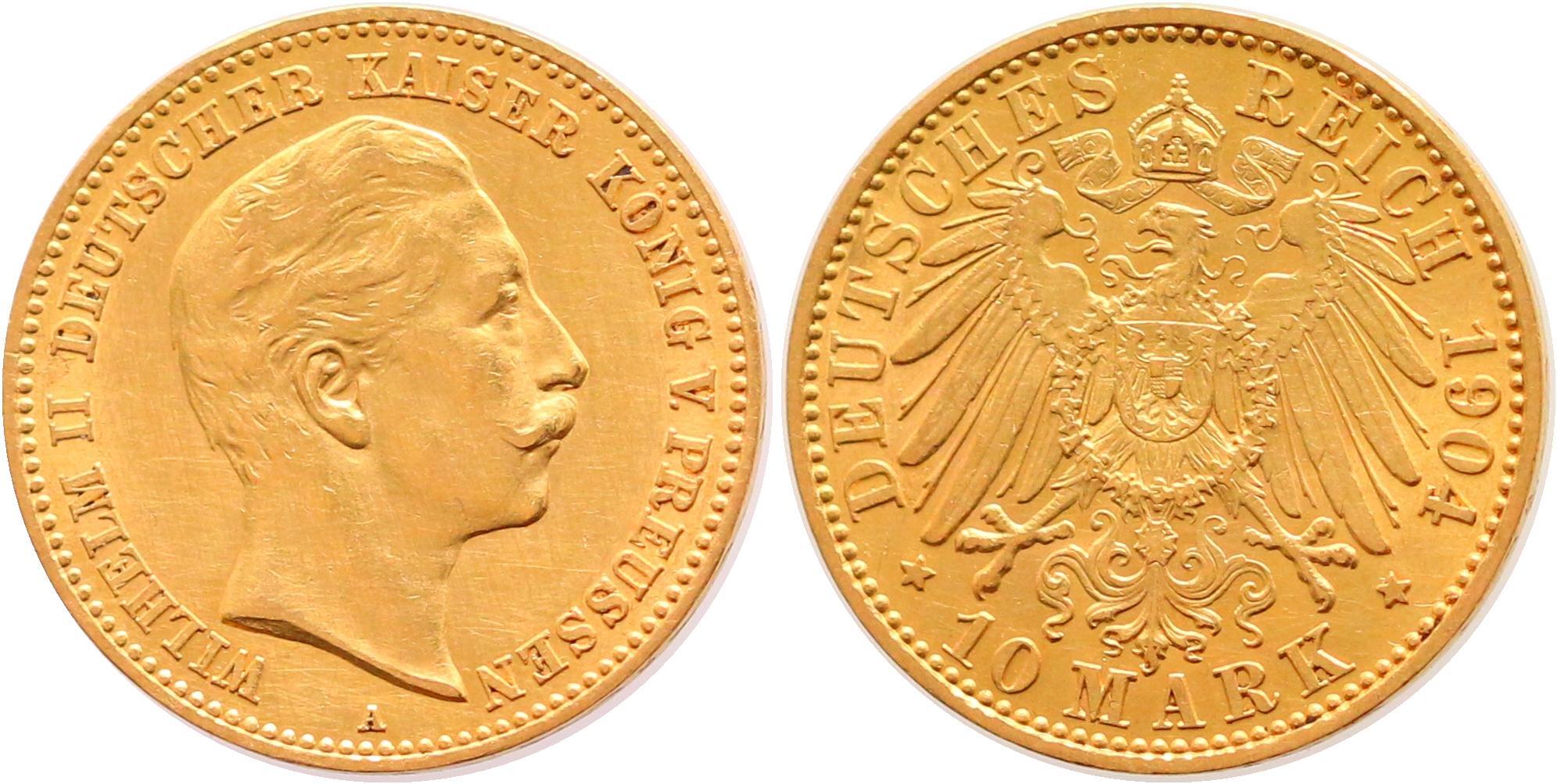 Preußen 10 Mark GOLD 1904 A Wilhelm II. 1888-1918 ss-vz/vz+ | MA-Shops