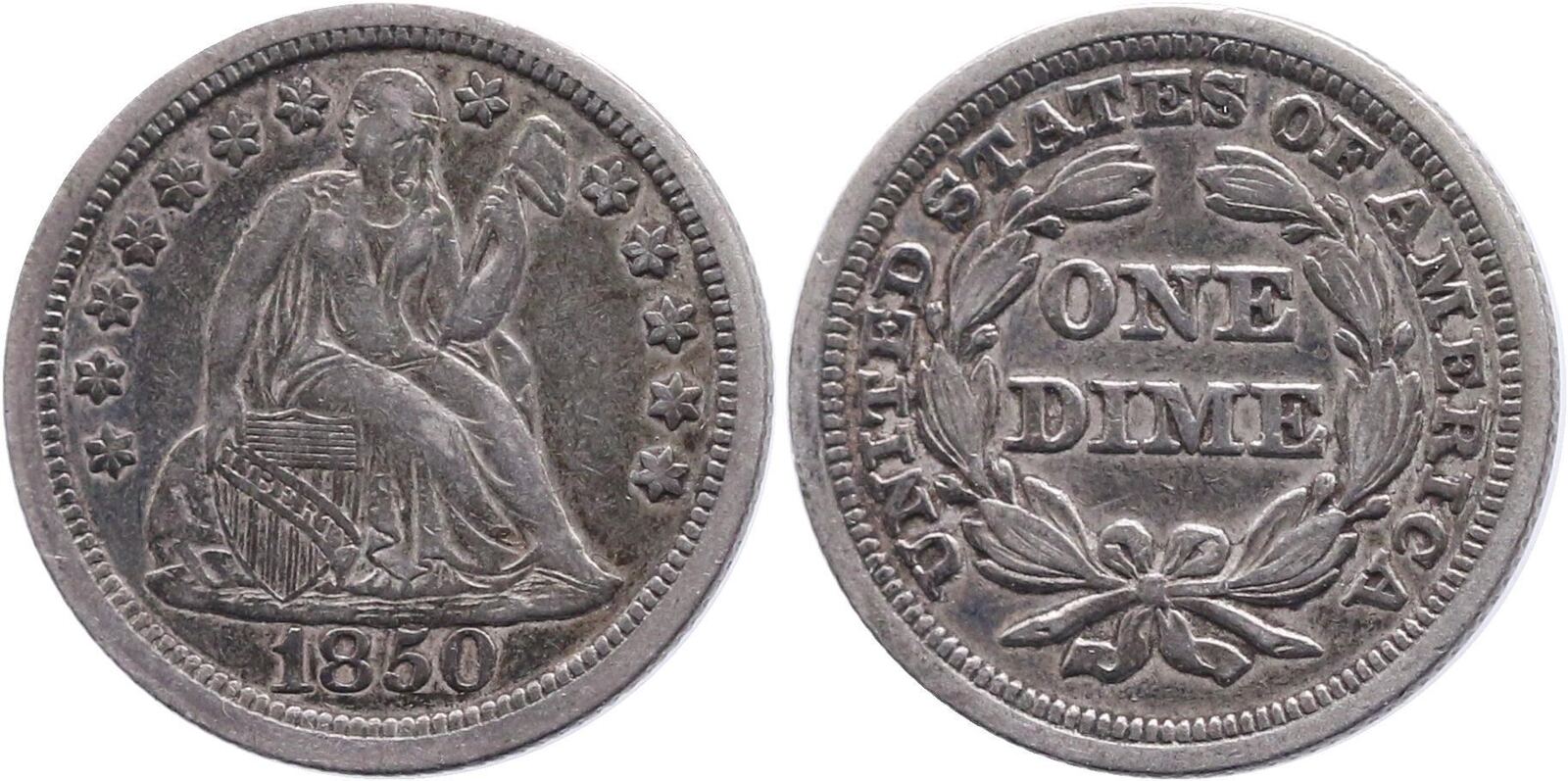 USA One Dime 1850 Seated Liberty ordentliches sehr schön | MA-Shops