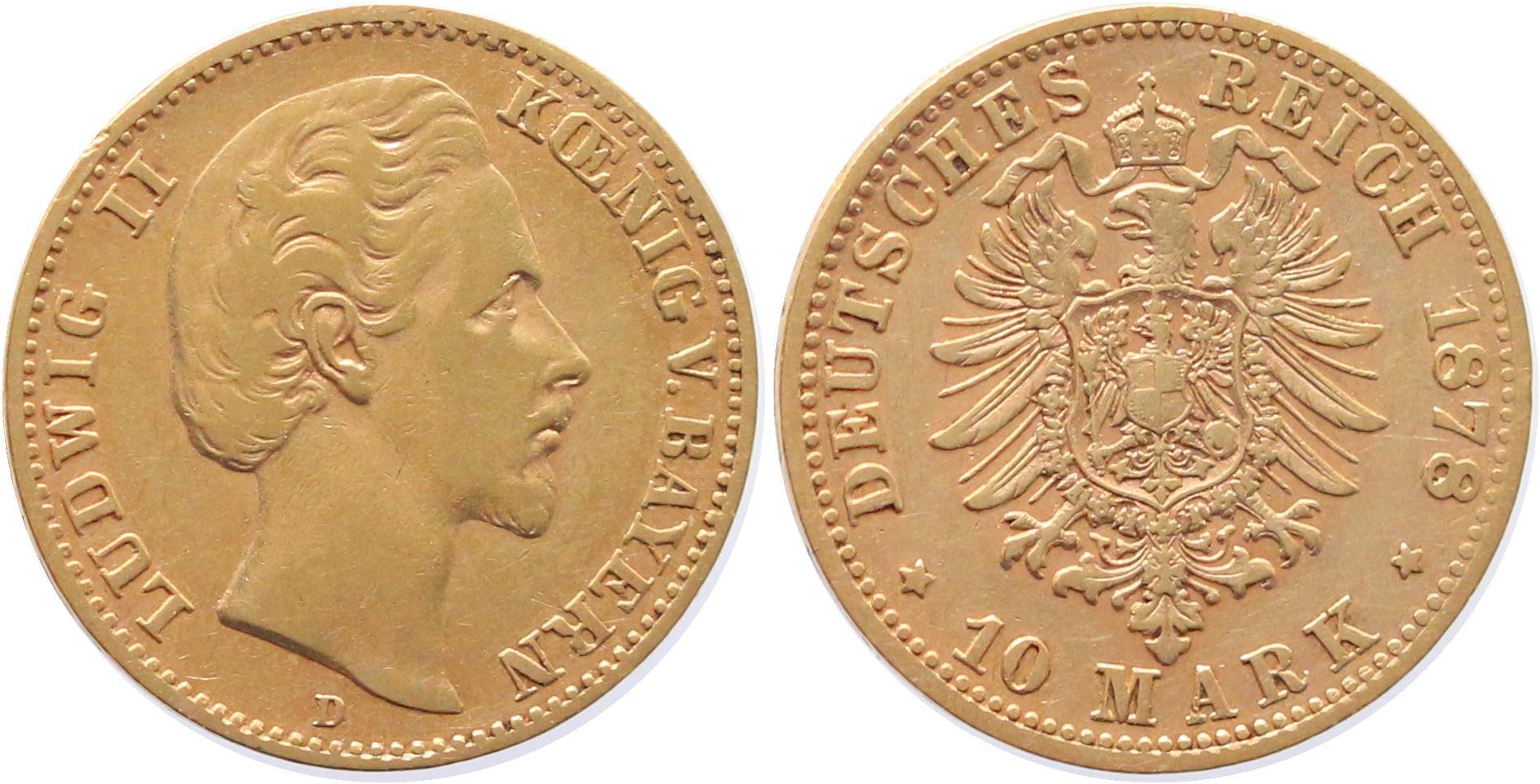 Bayern 10 Mark GOLD 1878 D Ludwig II. 1864-1886 sehr schön, wz. RF | MA ...