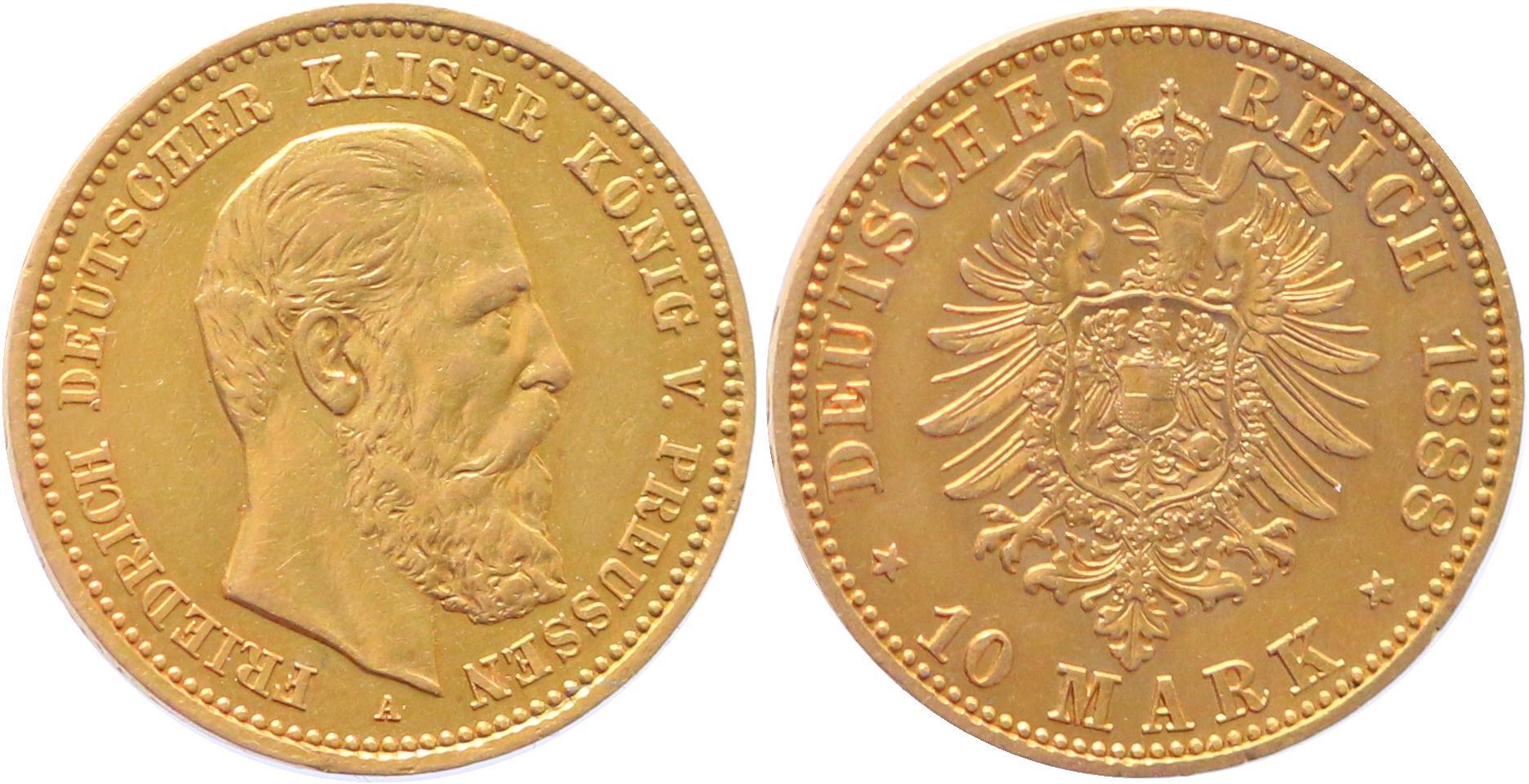 Preußen 10 Mark GOLD 1888 A Friedrich III. sehr schön+ | MA-Shops