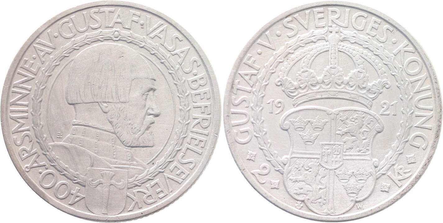 Schweden 2 Kroner 1921 400. Jt. Befreiungskrieg Kr., sehr schön | MA-Shops
