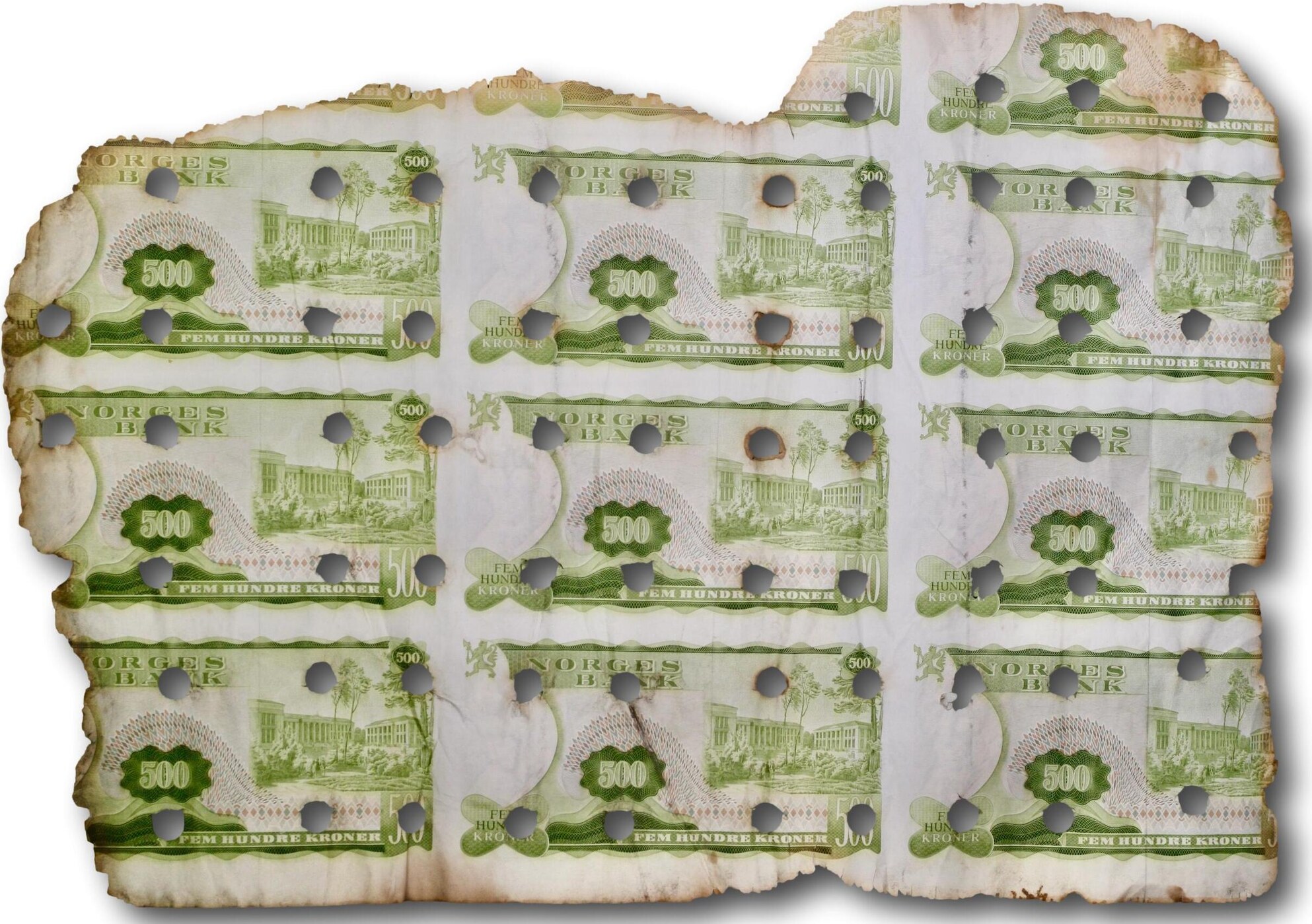 Norway, uncut sheet of 500‑kroner banknotes (1978–1985) | MA-Shops