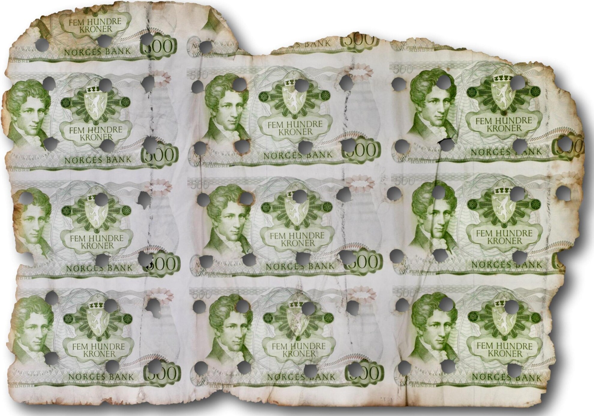 Norway, uncut sheet of 500‑kroner banknotes (1978–1985) | MA-Shops