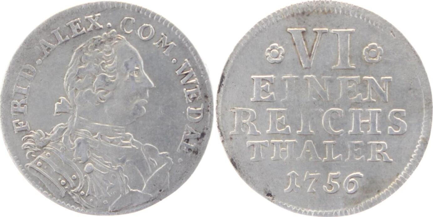 Wied-Neuwied Kriegs -1/6 Taler 1756 Johann Friedrich Alexander 1737 ...