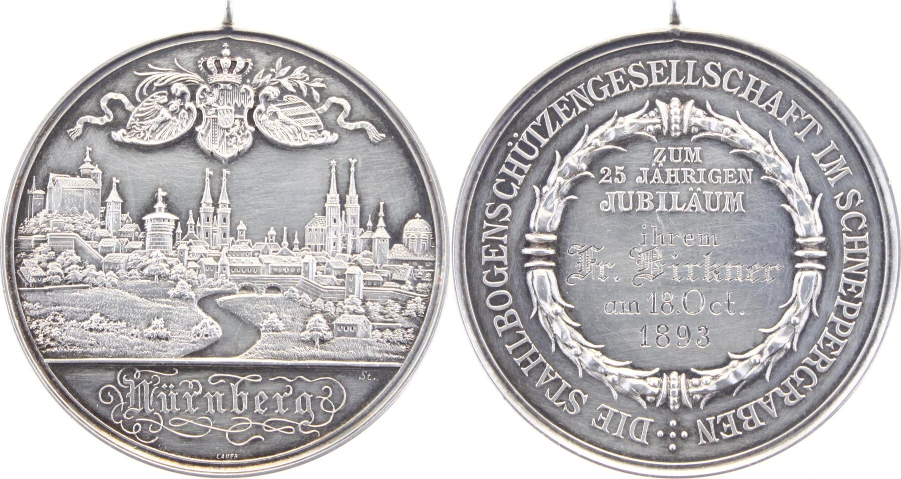Nürnberg-Stadt Medaille (von Hans Ströbel, bei Lauer, Nürnberg) 18 1893 ...